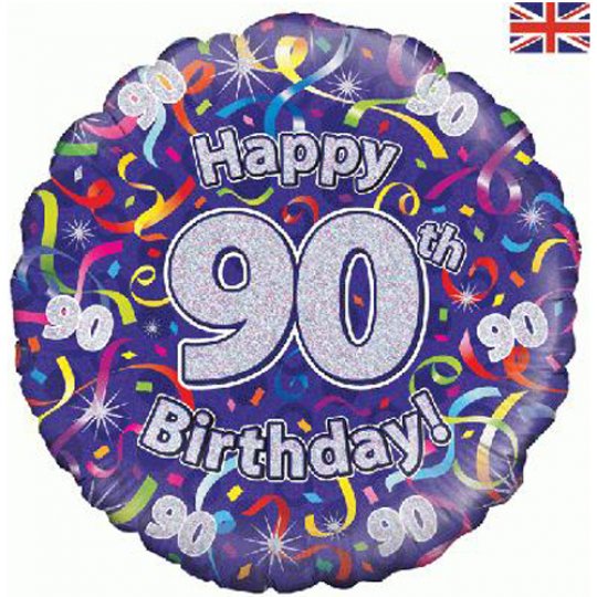18 Inch 90th Birthday Streamers Foil Balloon – Midlands Fancy Dress ...